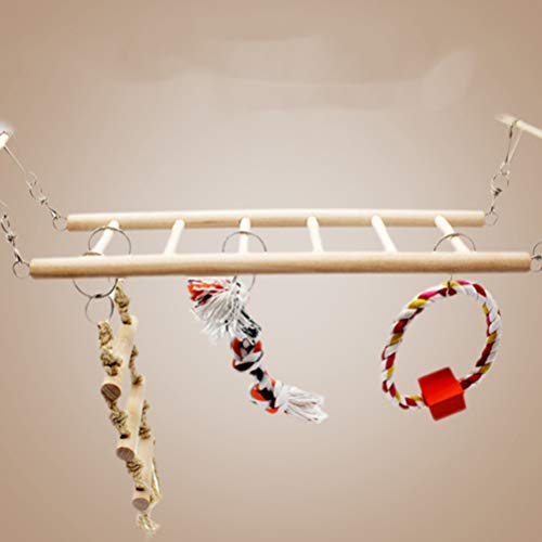 POPETPOP Hamster Suspension Bridge - Rat Toys Ladder - Pet Hanging Hammock Wooden Swing Cage Toy for Small Animal