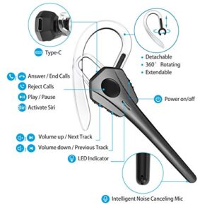 Bluetooth Headset, Angteela Truker Bluetooth Headset with Microphone, Wireless Headset 5.0 with Mute Button, 24 Hours Working Time, for Cell Phone and Laptop on Business Office. (BH-M91)