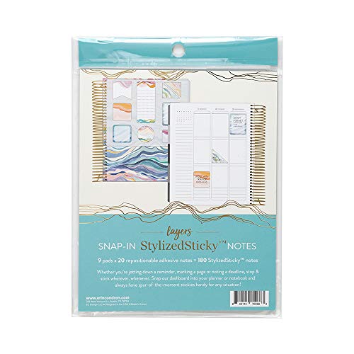 Erin Condren Snap-in Stylized Sticky Notes - 8 Pads with 20 Sheets Each (160 Sticky Notes) - Colorful Layers Design, Repositionable Adhesive Notes - Stay Organized On The Go