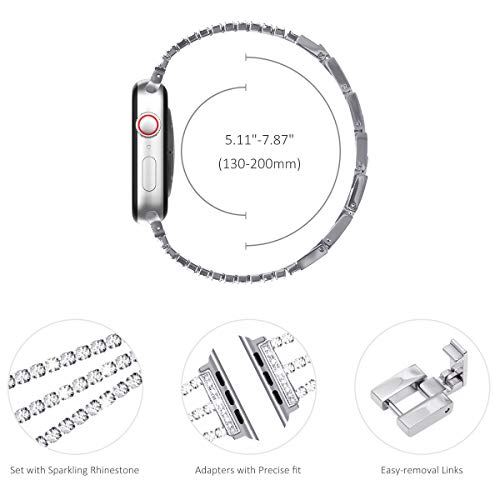 NewWays Compatible for Apple Watch Band Series 8 Series 7 41mm 40mm SE Series 6 5 4 3 38mm, Sparkling Bling Diamonds Bracelet for iWatch Band Womens (Shinystone-Silver)