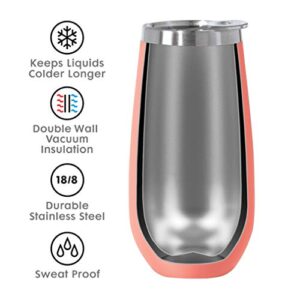 Oggi Thermo Vacuum Insulated Flute-6 oz, Coral, 6 Ounce