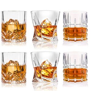 deecoo whiskey glasses-premium 10, 11 oz scotch glasses set of 6 /old fashioned whiskey glasses/style glassware for bourbon/rum glasses/bar tumbler whiskey glasses(mixed)