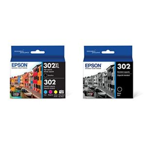 epson t302xl-bcs claria premium ink cartridge multi-pack - high-capacity black and standard-capacity photo black and color (cmypb) & t302 claria premium standard-capacity ink cartridge - black