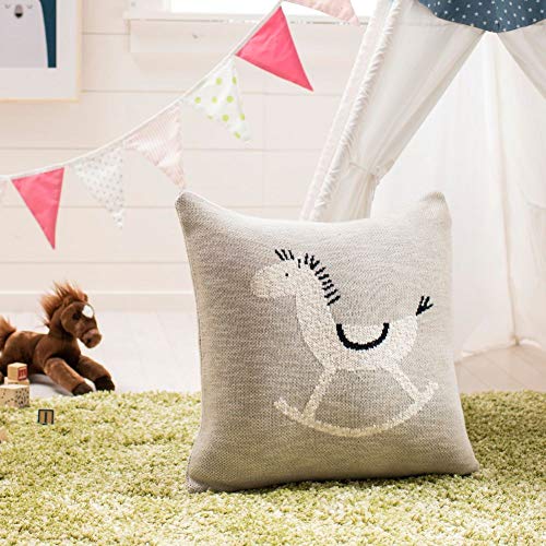 Safavieh Baby Collection Tater Trot Rocking Horse Cotton Throw Pillow, 20" x 20", Black, Grey