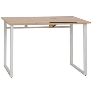 homcom modern drafting drawing table with adjustable tiltable tabletop, writing office desk artist workstation, oak