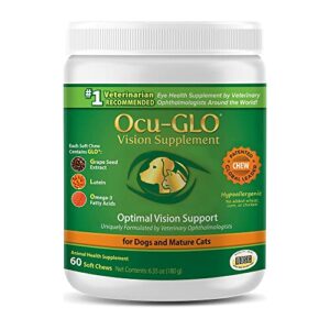 ocu-glo cat & dog senior supplement for eye support - soft chews vision vitamins supplements for large and small pets care with lutein, omega-3 fatty acids, grape seed extract & antioxidants