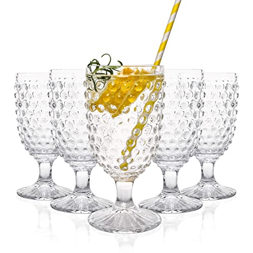 G Hobnail Iced Tea Beverage Goblets 13 oz. set of 6 Premiun Glass Set for Wine Soda Juice Water Perfect for Dinner Parties Bars Restaurants Everyday use (Clear, Goblet)