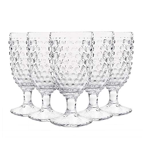 G Hobnail Iced Tea Beverage Goblets 13 oz. set of 6 Premiun Glass Set for Wine Soda Juice Water Perfect for Dinner Parties Bars Restaurants Everyday use (Clear, Goblet)