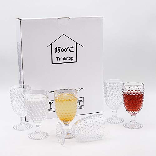 G Hobnail Iced Tea Beverage Goblets 13 oz. set of 6 Premiun Glass Set for Wine Soda Juice Water Perfect for Dinner Parties Bars Restaurants Everyday use (Clear, Goblet)