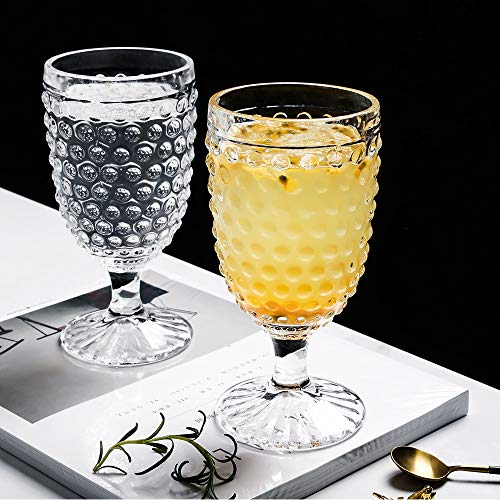 G Hobnail Iced Tea Beverage Goblets 13 oz. set of 6 Premiun Glass Set for Wine Soda Juice Water Perfect for Dinner Parties Bars Restaurants Everyday use (Clear, Goblet)