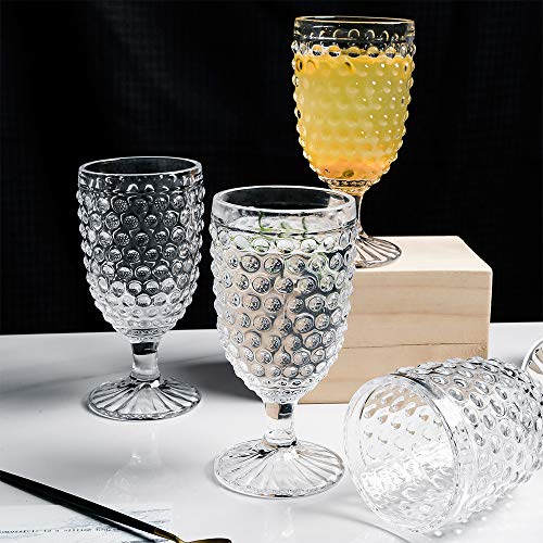 G Hobnail Iced Tea Beverage Goblets 13 oz. set of 6 Premiun Glass Set for Wine Soda Juice Water Perfect for Dinner Parties Bars Restaurants Everyday use (Clear, Goblet)