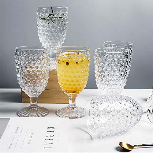 G Hobnail Iced Tea Beverage Goblets 13 oz. set of 6 Premiun Glass Set for Wine Soda Juice Water Perfect for Dinner Parties Bars Restaurants Everyday use (Clear, Goblet)