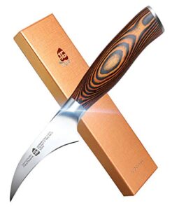 tuo bird-beak paring knife, handy peeling knife, german x50crmov15 stainless steel, full tang eye-catching ergonomic pakkawood handle, razor sharp stain rust resistant, fiery series, 2.5 inch