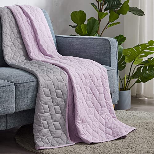 SLEEP ZONE Cooling Blanket for Hot Sleepers Throw Size (50x60 inches), Dual-Sided Cool Summer Blanket Lightweight Portable for Gym, Travel, Picnic, Camping (Light Purple+Grey)