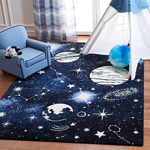 SAFAVIEH Carousel Kids Collection 5'3" Square Dark Blue / Light Blue CRK122M Outer Space Area Rug