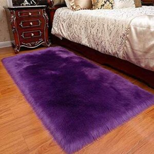 Jiang Bai Original Premium Faux Fur Area Rug, 2 FT x 3 FT, Softest, Luxurious Carpet Rugs for Bedroom, Living Room, Luxury Bed Side Plush Carpets, Rectangle, Purple (2 ft 3 ft, Purple)