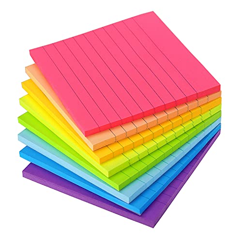 Early Buy Lined Sticky Notes with Lines 4x4 Self-Stick Notes 8 Bright Color 8 Pads, 50 Sheets/Pad