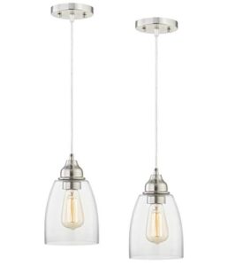 wisbeam pendant lighting fixture, hanging ceiling lights with e26 medium base max. 60 watts, etl rated, bulbs not included, nickel, 2-pack