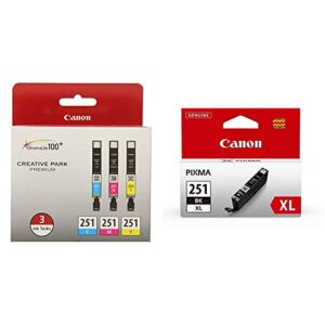 canon cli-251 3 pack cyan,magenta,yellow ink, compatible to mx922,mg7520,mg7120,mg6620,mg5620,ip8720,mg6420,mg6320 and mg5420 & cli-251xl black ink tank