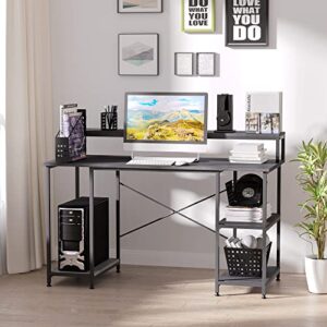 HOMCOM 55 Inch Home Office Computer Desk Study Writing Workstation with Storage Shelves, Elevated Monitor Shelf, CPU Stand, Durable X-Shaped Construction, Grey Wood Grain