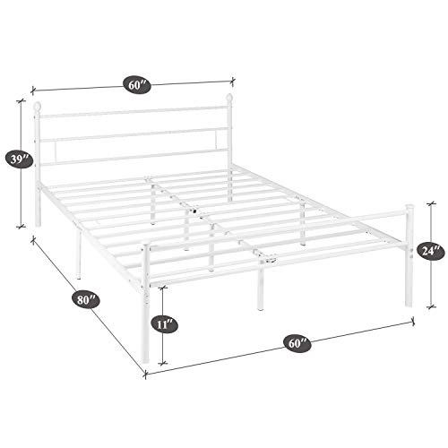 VECELO Metal Bed Frame Platform Mattress Foundation/Box Spring Replacement with Headboard & Footboard, Queen, White