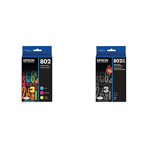 Epson T802520 DURABrite Ultra Color Combo Pack Standard Capacity Cartridge Ink & T802XL120 DURABrite Ultra Black High Capacity Cartridge Ink