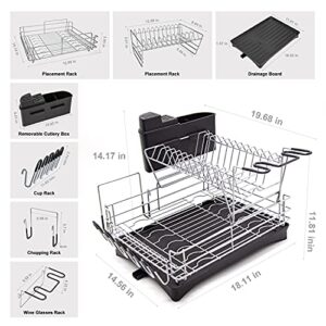 MAJALiS Dish Drying Rack and Drainboard Set, 2 Tier Large Dish Rack with Swivel Spout, Stainless Steel Dish Drainer for Kitchen Counter with Wine Glass Holder and Extra Drying Mat