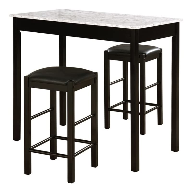 Linon Tifton Three Piece Wood Faux Marble Tavern Set in Black