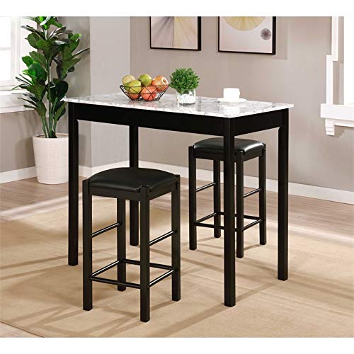 Linon Tifton Three Piece Wood Faux Marble Tavern Set in Black