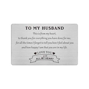 resdink fathers day husband gifts card, metal wallet card for husband birthday, i love you husband from wife, thank you husband gifts for him men, simple anniversary card for my husband present