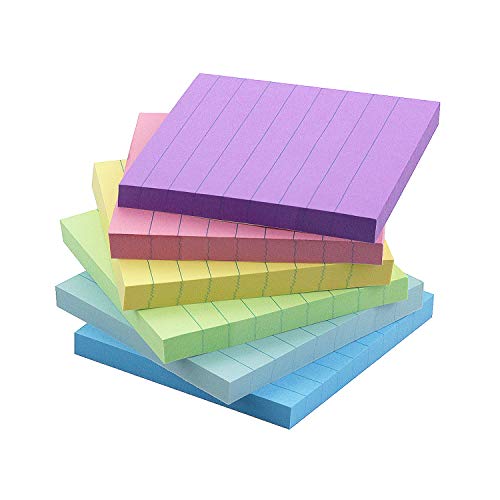 Early Buy Lined Sticky Notes with Lines 4x4 Self-Stick Notes 6 Candy Color 6 Pads, 70 Sheets/Pad