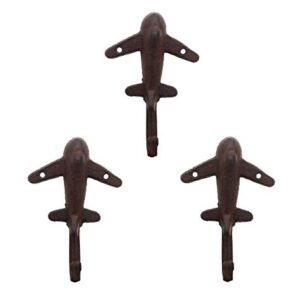 Retro Cast Iron Airplane Wall Hook, Antique Brown, Set of 3