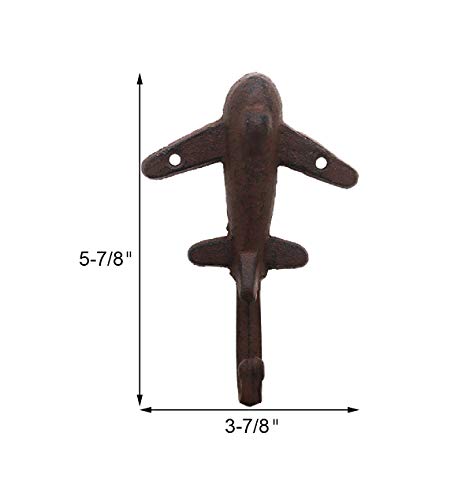 Retro Cast Iron Airplane Wall Hook, Antique Brown, Set of 3