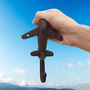 Retro Cast Iron Airplane Wall Hook, Antique Brown, Set of 3