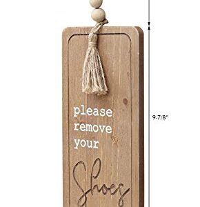 Parisloft Please Remove Your Shoes Wood Wall Plaque with Wooden Bead String Hanger,Cute and Rustic Country Style Home Accessory Gift Sign for Hallway, Entrance or Foyer