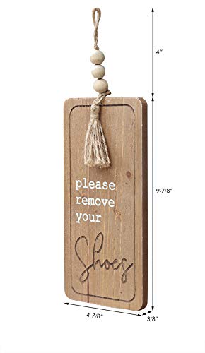 Parisloft Please Remove Your Shoes Wood Wall Plaque with Wooden Bead String Hanger,Cute and Rustic Country Style Home Accessory Gift Sign for Hallway, Entrance or Foyer