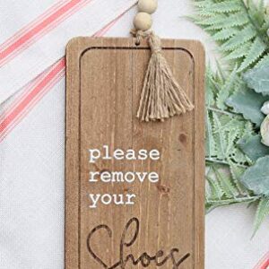 Parisloft Please Remove Your Shoes Wood Wall Plaque with Wooden Bead String Hanger,Cute and Rustic Country Style Home Accessory Gift Sign for Hallway, Entrance or Foyer