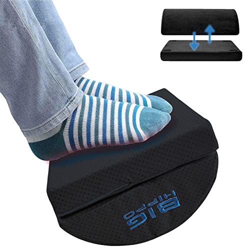 Big Hippo Foot Rest for Under Desk at Work, Ergonomic Foot Stool Cushion Design for Back, Hip & Leg Pain Relief, Adjustable 2 Heights Office Under Desk Footrest with Non-Slip Massage Surface, Black