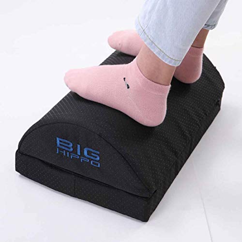 Big Hippo Foot Rest for Under Desk at Work, Ergonomic Foot Stool Cushion Design for Back, Hip & Leg Pain Relief, Adjustable 2 Heights Office Under Desk Footrest with Non-Slip Massage Surface, Black