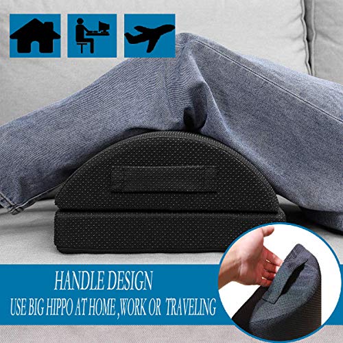 Big Hippo Foot Rest for Under Desk at Work, Ergonomic Foot Stool Cushion Design for Back, Hip & Leg Pain Relief, Adjustable 2 Heights Office Under Desk Footrest with Non-Slip Massage Surface, Black