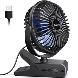 beskar usb clip on fan, portable small fan with cord powered, 3 speeds strong airflow, with sturdy clamp, quiet personal desk fan