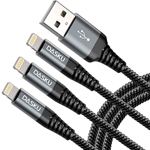 Dasku Lightning Cable 3ft 3Pack Nylon Braided Heavy Duty iPhone Charger Cable Cord Black Compatible with iPhone 14/13 / 12/11 / Pro Max/X/Xs Max/Xr /8 Plus/ 7 Plus/ 6S Plus / 6 Plus/iPad Mini/Air