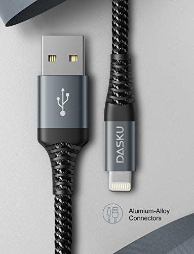 Dasku Lightning Cable 3ft 3Pack Nylon Braided Heavy Duty iPhone Charger Cable Cord Black Compatible with iPhone 14/13 / 12/11 / Pro Max/X/Xs Max/Xr /8 Plus/ 7 Plus/ 6S Plus / 6 Plus/iPad Mini/Air