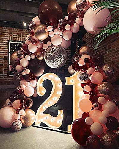 126pcs Burgundy Maroon Pink and Gold Balloons, Balloon Garland Arch Kit, Baby Shower Decorations for Girl, Birthday Wedding Bridal Engagement Anniversary Baptism Party Decorations