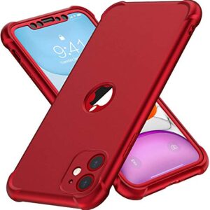 ORETECH Designed for iPhone 11 Case, with[2 x Tempered Glass Screen Protector] 360° Full Body Heavy Duty Shockproof Protection Cover Hard PC Soft Rubber Silicone for iPhone 11 (2019) - 6.1''- Red