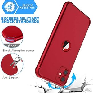 ORETECH Designed for iPhone 11 Case, with[2 x Tempered Glass Screen Protector] 360° Full Body Heavy Duty Shockproof Protection Cover Hard PC Soft Rubber Silicone for iPhone 11 (2019) - 6.1''- Red