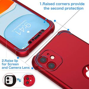 ORETECH Designed for iPhone 11 Case, with[2 x Tempered Glass Screen Protector] 360° Full Body Heavy Duty Shockproof Protection Cover Hard PC Soft Rubber Silicone for iPhone 11 (2019) - 6.1''- Red