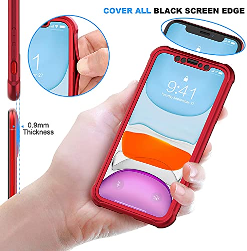 ORETECH Designed for iPhone 11 Case, with[2 x Tempered Glass Screen Protector] 360° Full Body Heavy Duty Shockproof Protection Cover Hard PC Soft Rubber Silicone for iPhone 11 (2019) - 6.1''- Red