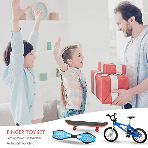 Sumind 18 Pieces Mini Finger Toys Set Includes Finger Skateboards, Finger Bikes, Mini Scooters and Matched Wheels and Tools Accessories Fingertip Movement Educational Toys for Kids Gifts Party Favors