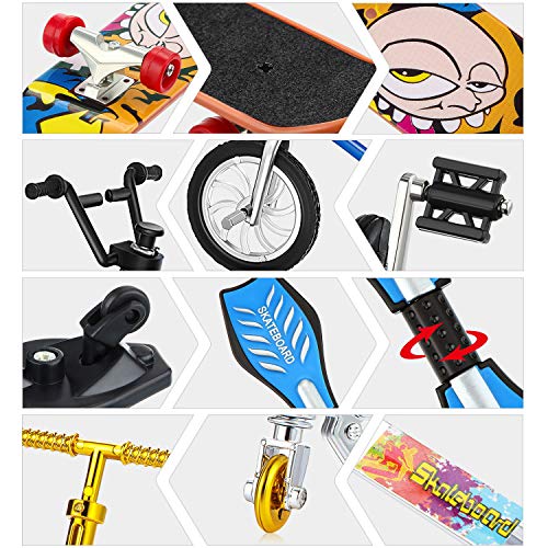 Sumind 18 Pieces Mini Finger Toys Set Includes Finger Skateboards, Finger Bikes, Mini Scooters and Matched Wheels and Tools Accessories Fingertip Movement Educational Toys for Kids Gifts Party Favors